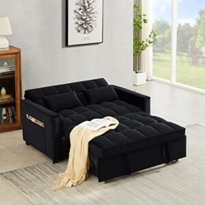 holaki convertible velvet sleeper sofa bed, 55.2" velvet loveseat sofa modern pull out sofa bed lounge chaise armchair with adjustable backrest,2 lumbar pillows,small couch for home office(black)