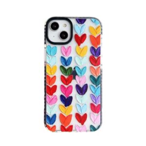 lxsceto multi color daub loving heart bumper phone case for iphone 14 plus women cellphone protective cover fashion cases for iphone 14plus 6.7"