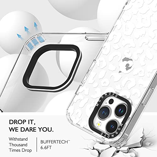 MOSNOVO Compatible with iPhone 14 Pro Max Case, [Buffertech™ 6.6 ft Drop Impact] [Anti Peel Off Tech] Clear TPU Bumper Women Girl Phone Case Cover White Leopard Designed for iPhone 14 Pro Max 6.7"