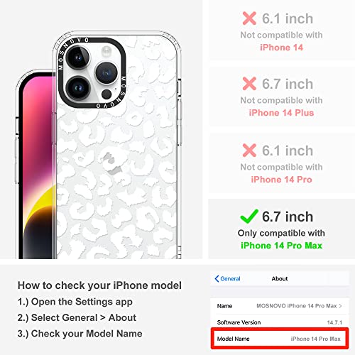 MOSNOVO Compatible with iPhone 14 Pro Max Case, [Buffertech™ 6.6 ft Drop Impact] [Anti Peel Off Tech] Clear TPU Bumper Women Girl Phone Case Cover White Leopard Designed for iPhone 14 Pro Max 6.7"