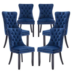 qtivii upholstered dining chairs set of 6, velvet dining room chairs with button back, nailhead trim, tufted dining chairs for kitchen, bedroom, restaurant (blue)