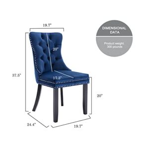 Qtivii Upholstered Dining Chairs Set of 6, Velvet Dining Room Chairs with Button Back, Nailhead Trim, Tufted Dining Chairs for Kitchen, Bedroom, Restaurant (Blue)