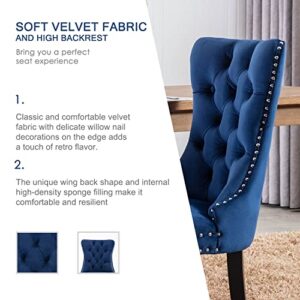 Qtivii Upholstered Dining Chairs Set of 6, Velvet Dining Room Chairs with Button Back, Nailhead Trim, Tufted Dining Chairs for Kitchen, Bedroom, Restaurant (Blue)