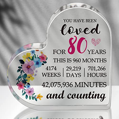 80th Birthday Gifts for Women, 80 Year Old Gifts 80th Anniversary Presents Idea for Women Mom Wife Grandma Turning 80 Acrylic Heart Keepsake You Have Been Loved for 80 Years C034