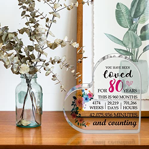 80th Birthday Gifts for Women, 80 Year Old Gifts 80th Anniversary Presents Idea for Women Mom Wife Grandma Turning 80 Acrylic Heart Keepsake You Have Been Loved for 80 Years C034