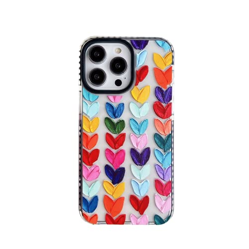 Lxsceto Multi Color Daub Loving Heart Bumper Phone Case for iPhone 14 Pro Max Women Cellphone Protective Cover Fashion Cases for iPhone 14ProMax 6.7"