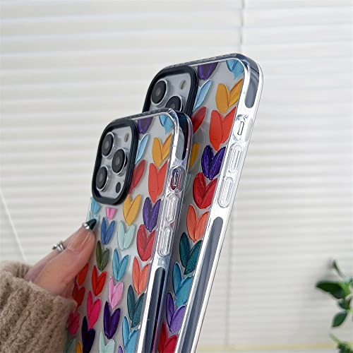 Lxsceto Multi Color Daub Loving Heart Bumper Phone Case for iPhone 14 Pro Max Women Cellphone Protective Cover Fashion Cases for iPhone 14ProMax 6.7"