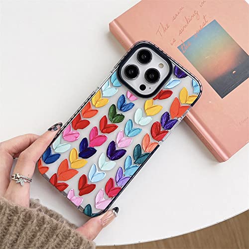 Lxsceto Multi Color Daub Loving Heart Bumper Phone Case for iPhone 14 Pro Max Women Cellphone Protective Cover Fashion Cases for iPhone 14ProMax 6.7"