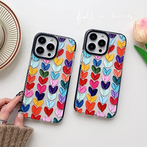 Lxsceto Multi Color Daub Loving Heart Bumper Phone Case for iPhone 14 Pro Max Women Cellphone Protective Cover Fashion Cases for iPhone 14ProMax 6.7"