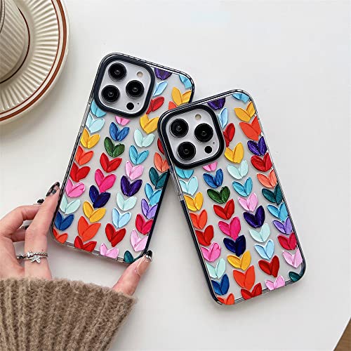 Lxsceto Multi Color Daub Loving Heart Bumper Phone Case for iPhone 14 Pro Max Women Cellphone Protective Cover Fashion Cases for iPhone 14ProMax 6.7"