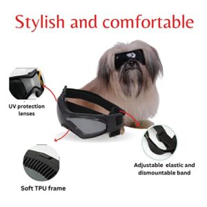 SHAMR Dog Sunglasses Dog Goggles Doggles UV Eye Protection Dog Glasses for Small to Medium Breed, Dust and Water Proof with Soft Frame (Black)