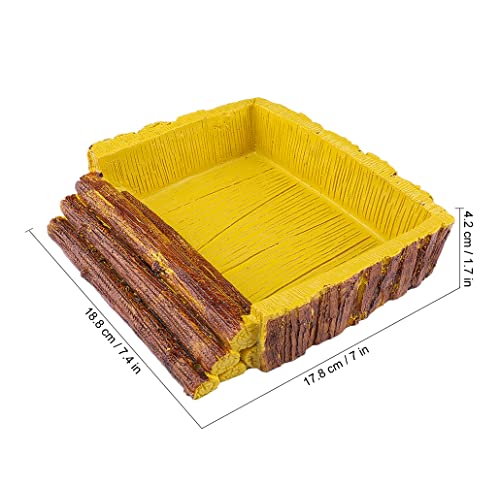 Faux Wood Ramp and Food Bowl for Amphibians, Reptiles and Other Little Critters, Made from Premium Non-Toxic Resin - Large Size