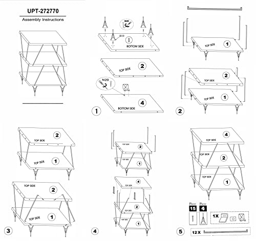 The Urban Port Tup 30-Inch Modern Rectangular 3-Tier Etagere Wood Storage Rack, Metal Frame and Legs, Natural Brown