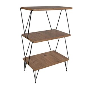 the urban port tup 30-inch modern rectangular 3-tier etagere wood storage rack, metal frame and legs, natural brown