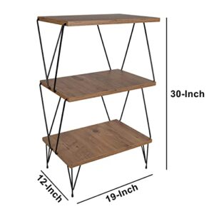 The Urban Port Tup 30-Inch Modern Rectangular 3-Tier Etagere Wood Storage Rack, Metal Frame and Legs, Natural Brown