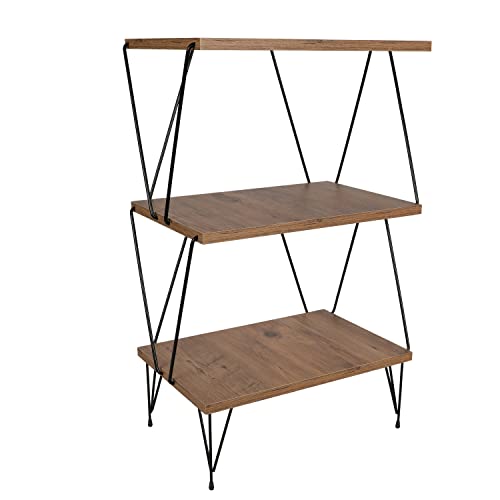 The Urban Port Tup 30-Inch Modern Rectangular 3-Tier Etagere Wood Storage Rack, Metal Frame and Legs, Natural Brown