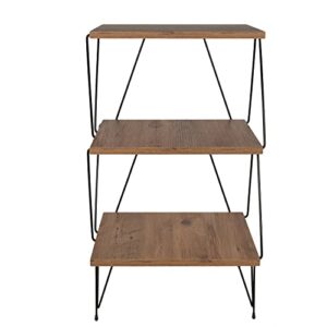 The Urban Port Tup 30-Inch Modern Rectangular 3-Tier Etagere Wood Storage Rack, Metal Frame and Legs, Natural Brown