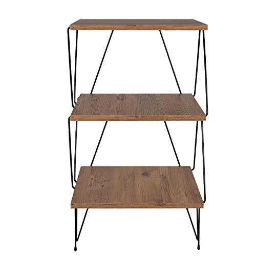 The Urban Port Tup 30-Inch Modern Rectangular 3-Tier Etagere Wood Storage Rack, Metal Frame and Legs, Natural Brown