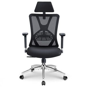 ticova ergonomic office chair - high back desk chair with adjustable lumbar support, headrest & 3d metal armrest - 130° rocking mesh computer chair