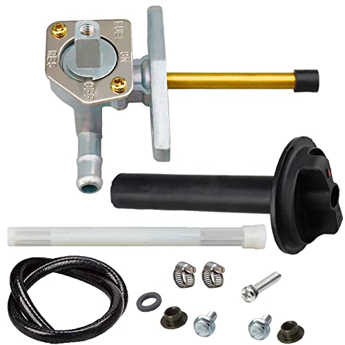 Fuel Cock Petcock with Lever Assy for Honda Recon 250 TRX250, Honda Rancher TRX350, Honda Rancher TRX420, Honda Foreman TRX450, Honda Foreman Rubicon TRX500FA, Gas Valve Switch Part (With Fuel Tube)