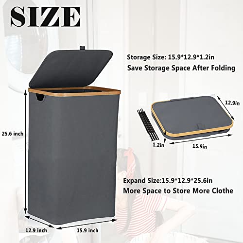 Collapsible Laundry Basket, Tall Laundry Hamper with Lid and Removable Liner Bag, Large Foldable Storage Laundry Hamper Clothes Basket, Laundry Basket for Dorm, Bathroom, Bedroom, Clothing, Toys