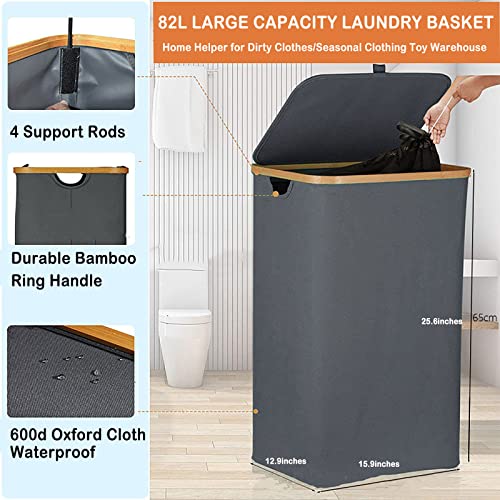 Collapsible Laundry Basket, Tall Laundry Hamper with Lid and Removable Liner Bag, Large Foldable Storage Laundry Hamper Clothes Basket, Laundry Basket for Dorm, Bathroom, Bedroom, Clothing, Toys