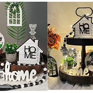 9 Pieces Farmhouse Tiered Tray Decor Set, Simply Blessed Home Wooden Sign with Mini Artificial Plant for Kitchen Decor, Rustic Table Ornaments