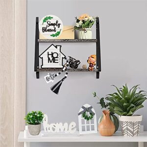 9 Pieces Farmhouse Tiered Tray Decor Set, Simply Blessed Home Wooden Sign with Mini Artificial Plant for Kitchen Decor, Rustic Table Ornaments