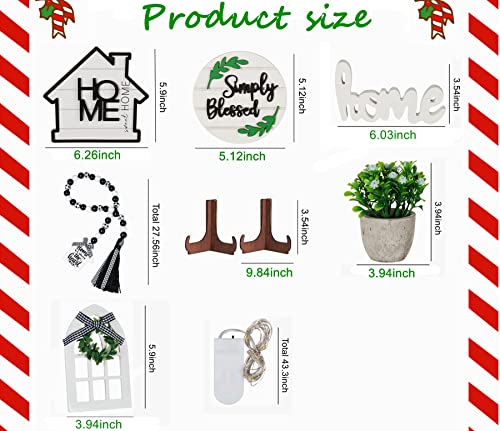 9 Pieces Farmhouse Tiered Tray Decor Set, Simply Blessed Home Wooden Sign with Mini Artificial Plant for Kitchen Decor, Rustic Table Ornaments