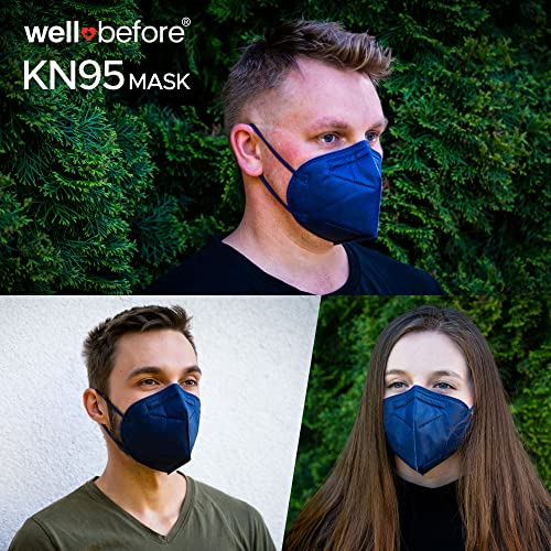 Well Before KN95 Disposable Face Mask | Individually Wrapped 5-layer Protection Mask with Adjustable Ear Loop Making It a Comfortable Face Masks - 10 Pack. (Medium, Denim)