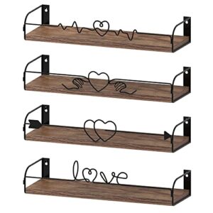 lyeasw floating shelves heart shaped wall shelf, rustic wood heart shaped shelving for bedroom kitchen living room nursery bathroom, set of 4