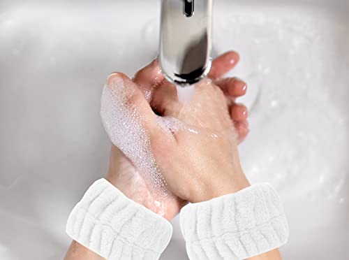 PENTA ANGEL Wrist Washband 2Pcs Microfiber Spa Wrist Wash Towel Band Sweatband for Women Girls Washing face Prevent Liquids from Spilling Down Your Arms (White)