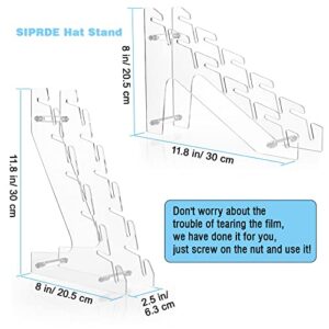 SIPRDE Hat Racks for Baseball Caps 2 pack, Acrylic Hat Hangers for Wall Mount or Stand Up - Two Novel Ways for Hat Display and Organizer, Holds Up to 10 Caps for Bedroom, Closet, Dresser (Clear)