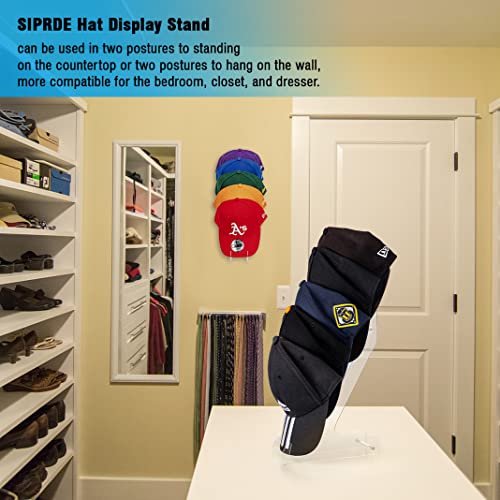 SIPRDE Hat Racks for Baseball Caps 2 pack, Acrylic Hat Hangers for Wall Mount or Stand Up - Two Novel Ways for Hat Display and Organizer, Holds Up to 10 Caps for Bedroom, Closet, Dresser (Clear)