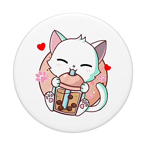 Cat Boba Tea Bubble Tea Kawaii Anime Japanese Neko Girl Teen PopSockets Swappable PopGrip