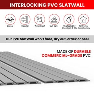 Slatwall Panel Garage Wall Organizer: Heavy Duty Wall Mounted PVC Wall Rack, Interlocking Slat Wall Paneling for Garage Wall Storage, Slatwall Board, Slatwall Shelves System -White (2’H x 4’W)