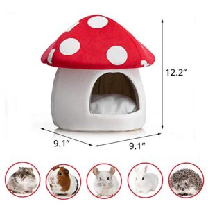 PAPITLULU Pet Bed Small Animals Bed Dutch Pig Hamster Nest Hedgehog Rat Chinchilla Guinea Habitat Mini House, Red Mushroom, L