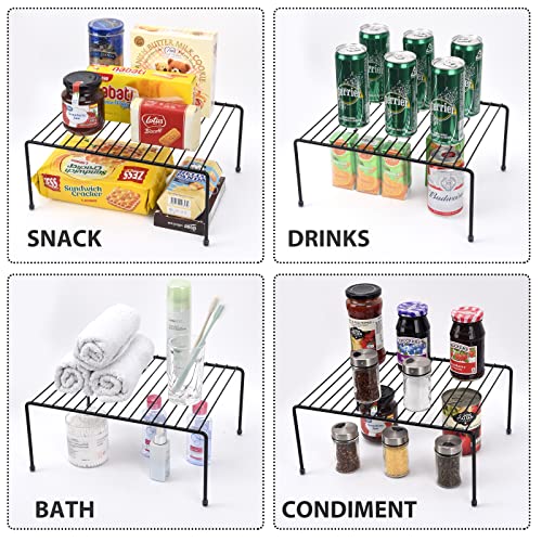 yaenoei Set of 4 - Kitchen Storage Shelf Rack (13.1 x 10.2 Inch)/Plastic Feet - Medium - Steel Metal - Rust Resistant Finish - Cups, Dishes, Cabinet & Pantry Organization - Kitchen (Black)