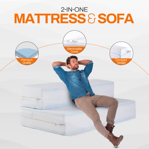 Cheer Collection Memory Foam Folding Mattress, Four Fold Convertible Sofa Bed Couch, 6" Thick Gel Infused Foam Folding Bed Sofa for Guests, Full Size (73" x 52")