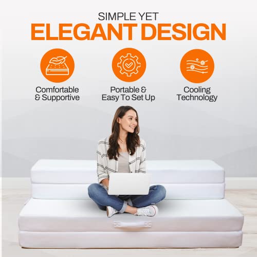 Cheer Collection Memory Foam Folding Mattress, Four Fold Convertible Sofa Bed Couch, 6" Thick Gel Infused Foam Folding Bed Sofa for Guests, Full Size (73" x 52")