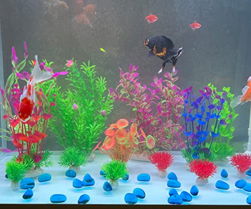 Ismosm Aquarium Plants 14 Pack Betta Fish Tank Accessories Plus Aquarium Gravel for Aquarium Decor Fish Tank Decor (C Set)