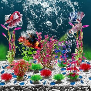 Ismosm Aquarium Plants 14 Pack Betta Fish Tank Accessories Plus Aquarium Gravel for Aquarium Decor Fish Tank Decor (C Set)