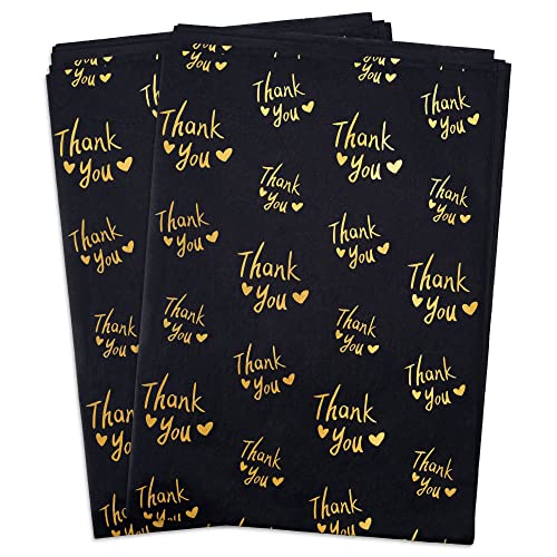 MR FIVE 50 Sheets Gold Thank You Tissue Paper Bulk,20" x 14",Thank You Tissue Paper for Packaging,Gift Bags,Thank You Packaging Tissue Paper for Small Business (Black)