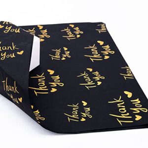 MR FIVE 50 Sheets Gold Thank You Tissue Paper Bulk,20" x 14",Thank You Tissue Paper for Packaging,Gift Bags,Thank You Packaging Tissue Paper for Small Business (Black)