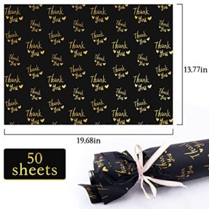 MR FIVE 50 Sheets Gold Thank You Tissue Paper Bulk,20" x 14",Thank You Tissue Paper for Packaging,Gift Bags,Thank You Packaging Tissue Paper for Small Business (Black)