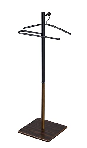 Proman Products VL17240 Kumo Freestanding Metal Valet Stand Organizer with Removable Hanger, Trouser Bar, 2 Tone (Black/Walnut), 11.5" W x 11.5" D x 41" H