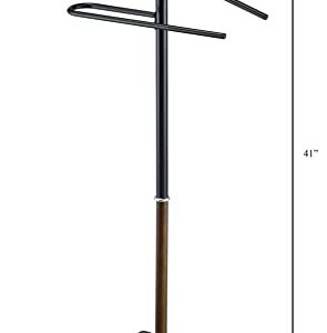 Proman Products VL17240 Kumo Freestanding Metal Valet Stand Organizer with Removable Hanger, Trouser Bar, 2 Tone (Black/Walnut), 11.5" W x 11.5" D x 41" H