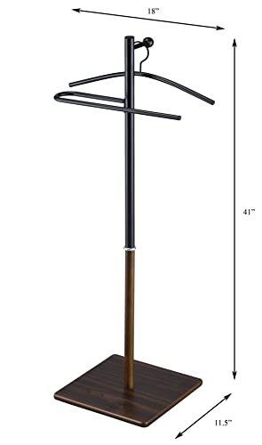 Proman Products VL17240 Kumo Freestanding Metal Valet Stand Organizer with Removable Hanger, Trouser Bar, 2 Tone (Black/Walnut), 11.5" W x 11.5" D x 41" H