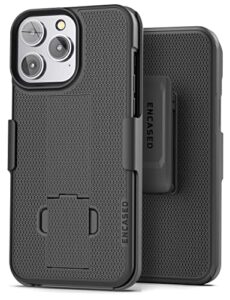 encased duraclip holster designed for iphone 14 pro case with belt clip and kickstand (matte black)