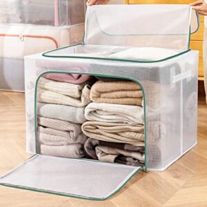 GARPROVM Large & Clear Clothes Storage Bags Totes Organizer, 3-Pack Blanket Comforter Clothing Storage Bags for Organizing Bedroom, Closet with Lid, Front Opening, Zipper and Handles Waterproof 100L